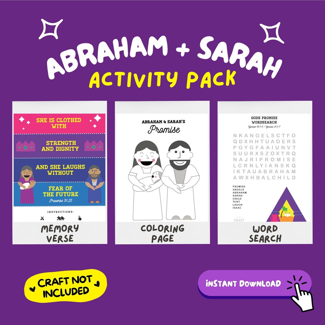 ABRAHAM AND SARAH Activity Pack for Kids Memory Verse Printable Word ...
