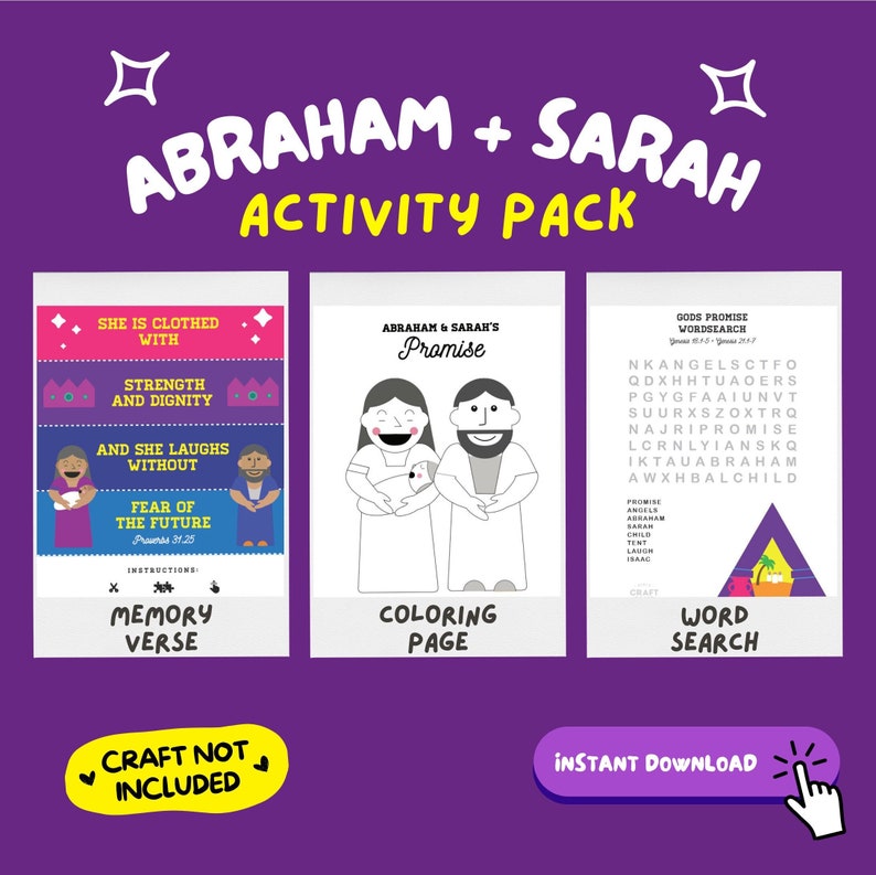 ABRAHAM SARAH Bible Activity Pack Kids Bible Lesson Bible Craft for ...