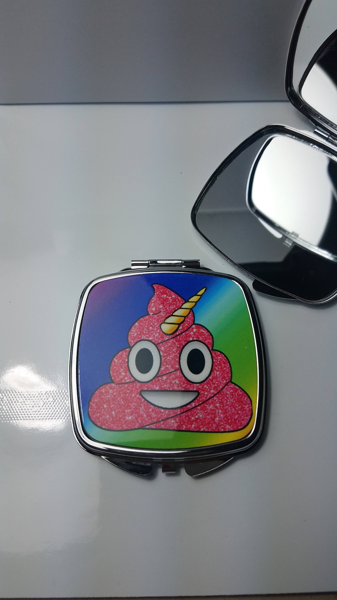 Unicorn Pink Glitter Rainbow Poop Emoji Compact Mirror - Etsy