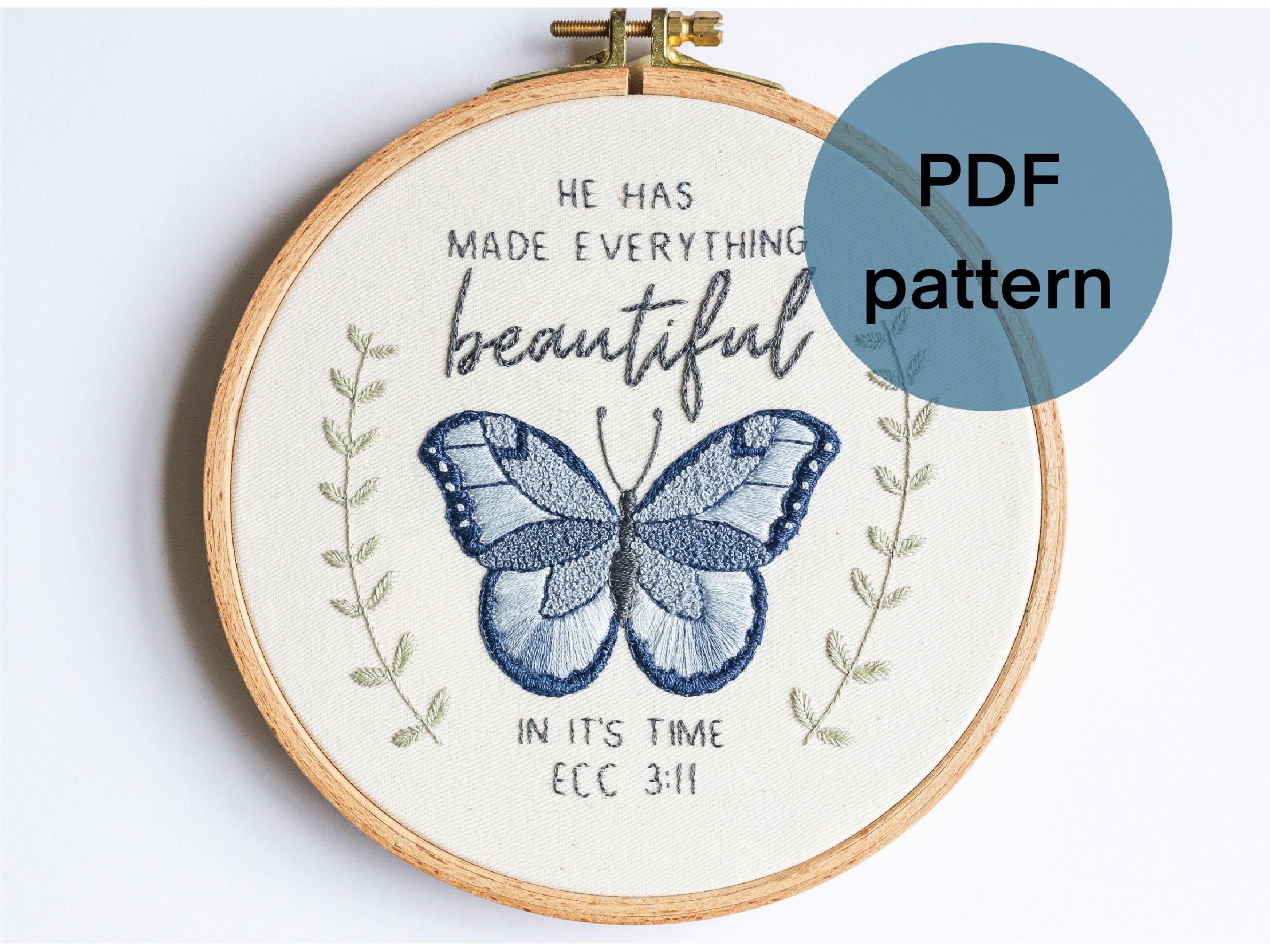 Butterfly Bible Verse Religious Hand Embroidery Pattern, Beginner ...