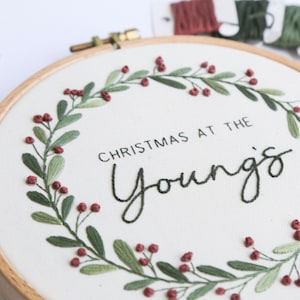 Personalised Name Christmas Wreath Hand Embroidery Pattern, Mistletoe ...