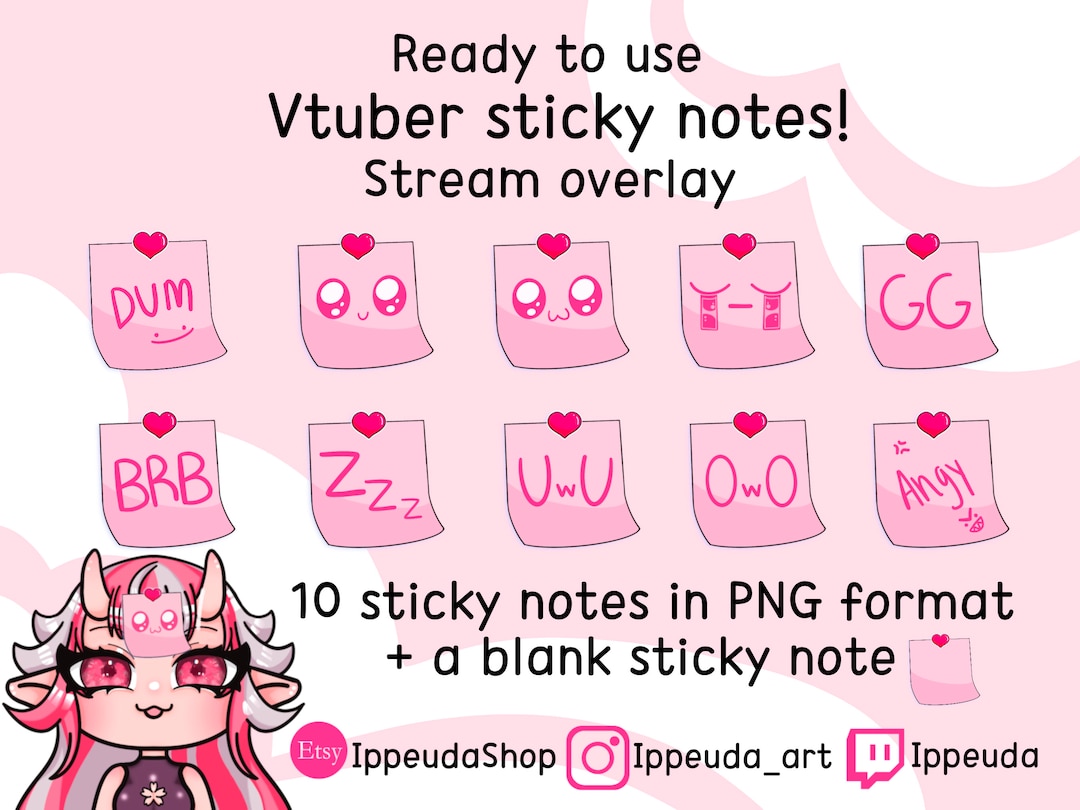 11x Pink Heart Sticky Note Assets |vtuber | Pngtuber | Streamer | Vroid ...