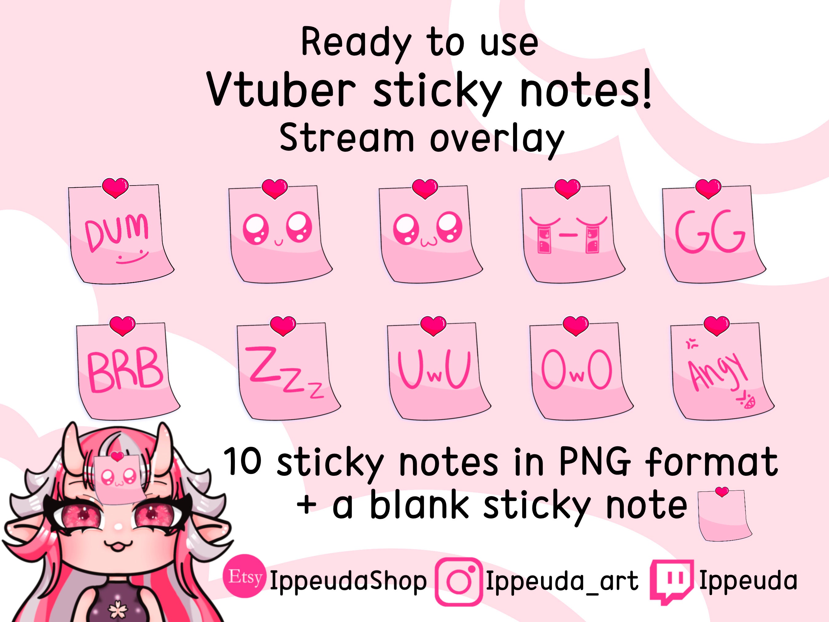 11x Pink Heart Sticky Note Assets |vtuber | Pngtuber | Streamer | Vroid ...