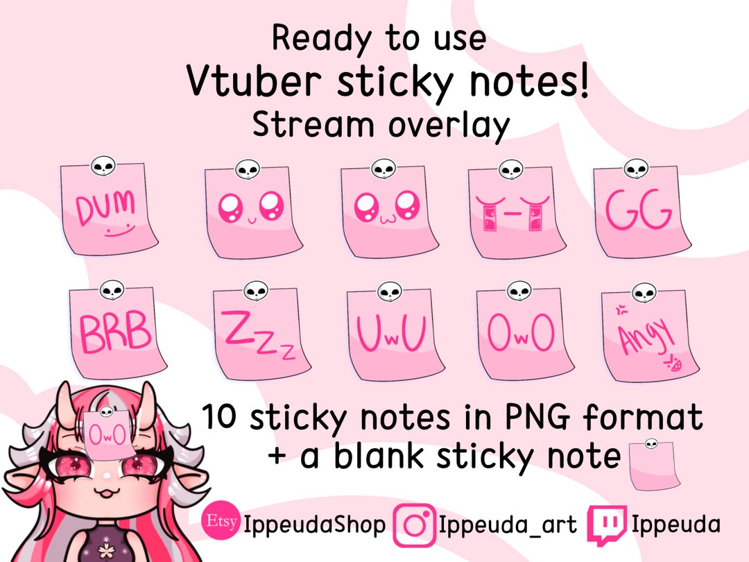 11x Pink Skull Sticky Note Assets |vtuber | Pngtuber | Streamer | Vroid ...