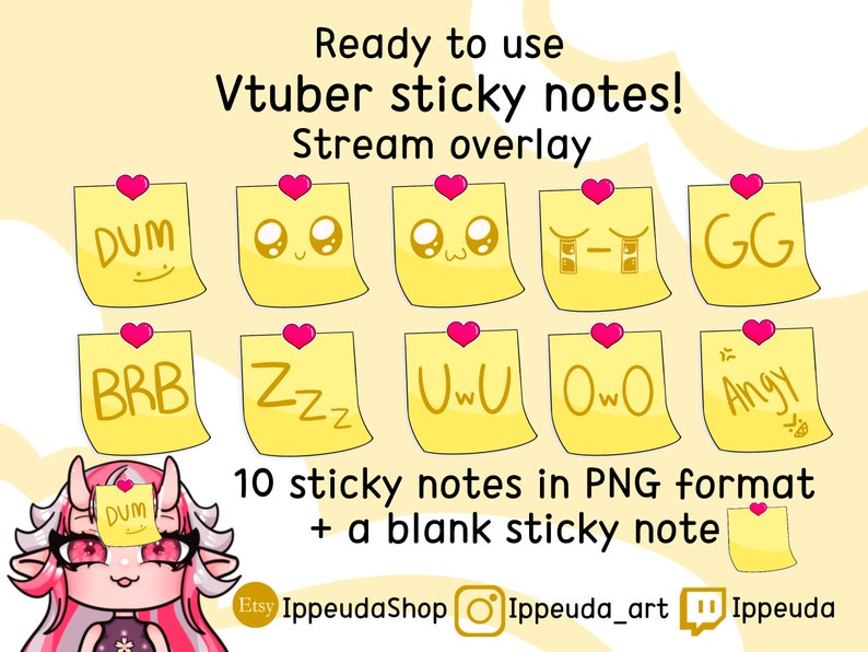 11x Yellow Heart Sticky Note Assets |vtuber | Pngtuber | Streamer ...
