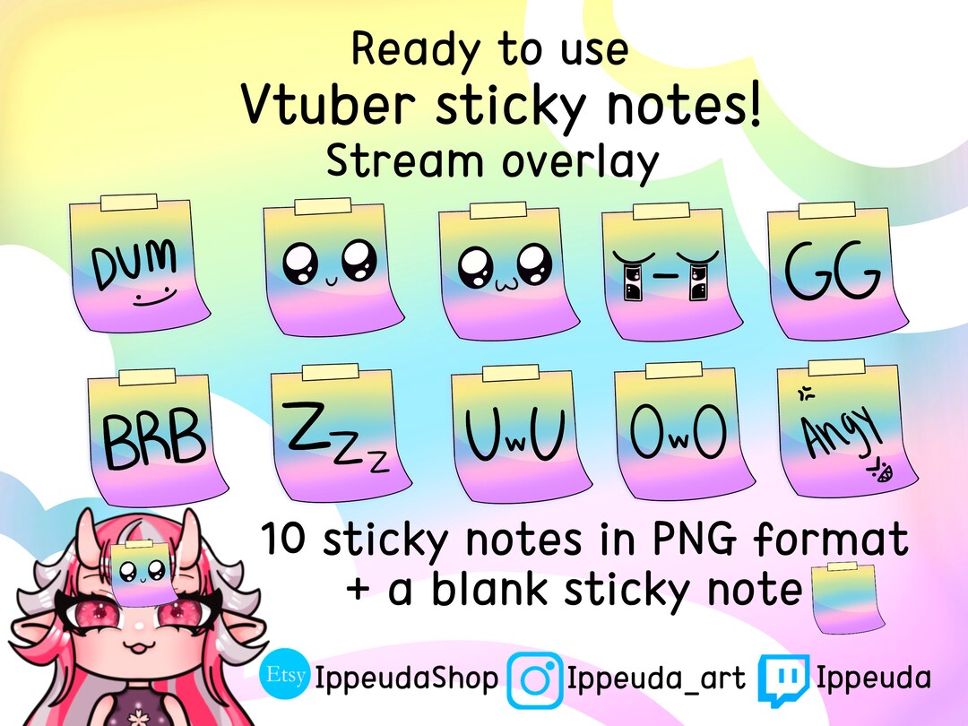 11x Rainbow Tape Sticky Note Assets |vtuber | Pngtuber | Streamer ...