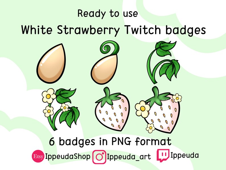 White Strawberry Twitch Sub Badges |vtuber | Pngtuber | Streamer ...