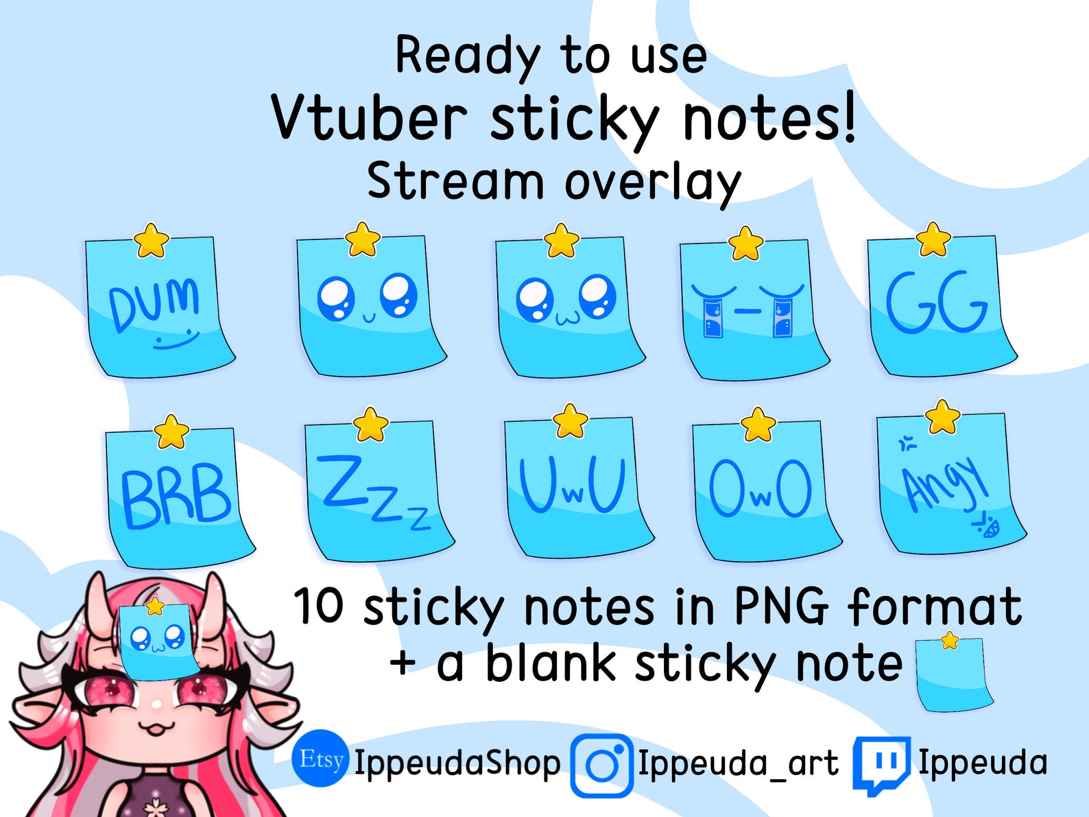 11x Blue Star Sticky Note Assets |vtuber | Pngtuber | Streamer | Vroid ...