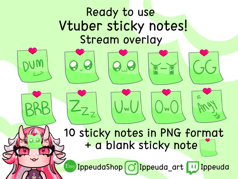 11x Green Heart Sticky Note Assets |vtuber | Pngtuber | Streamer | Vroid | Veadotube | Twitch ...