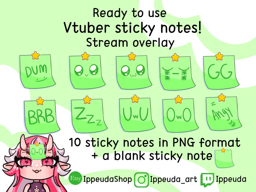 11x Green Star Sticky Note Assets |vtuber | Pngtuber | Streamer | Vroid ...