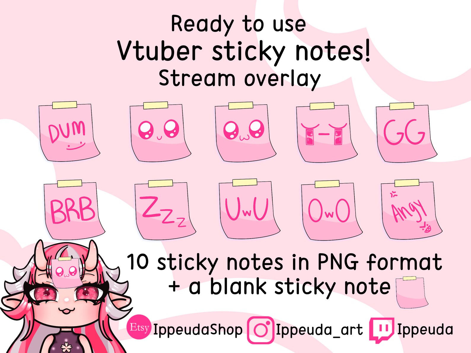 11x Pink Tape Sticky Note Assets |vtuber | Pngtuber | Streamer | Vroid ...