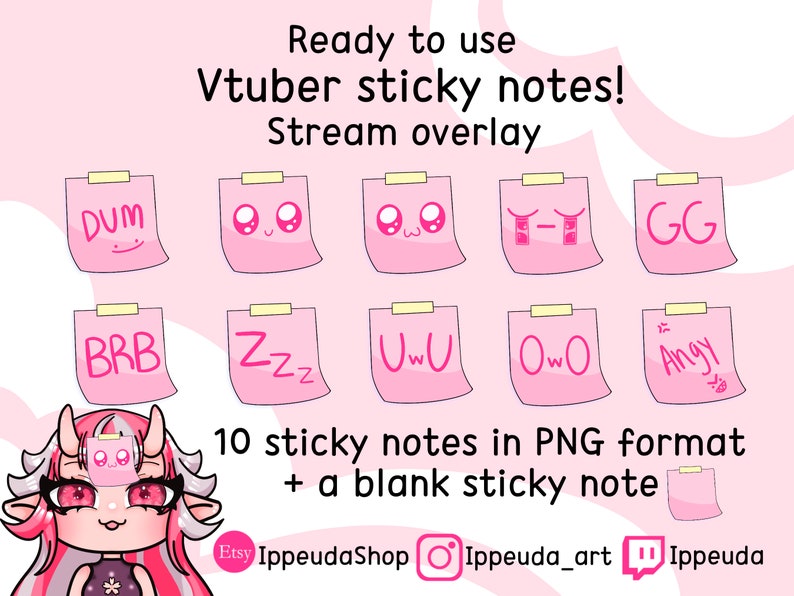 11x Pink Tape Sticky Note Assets |vtuber | Pngtuber | Streamer | Vroid | Veadotube | Twitch ...