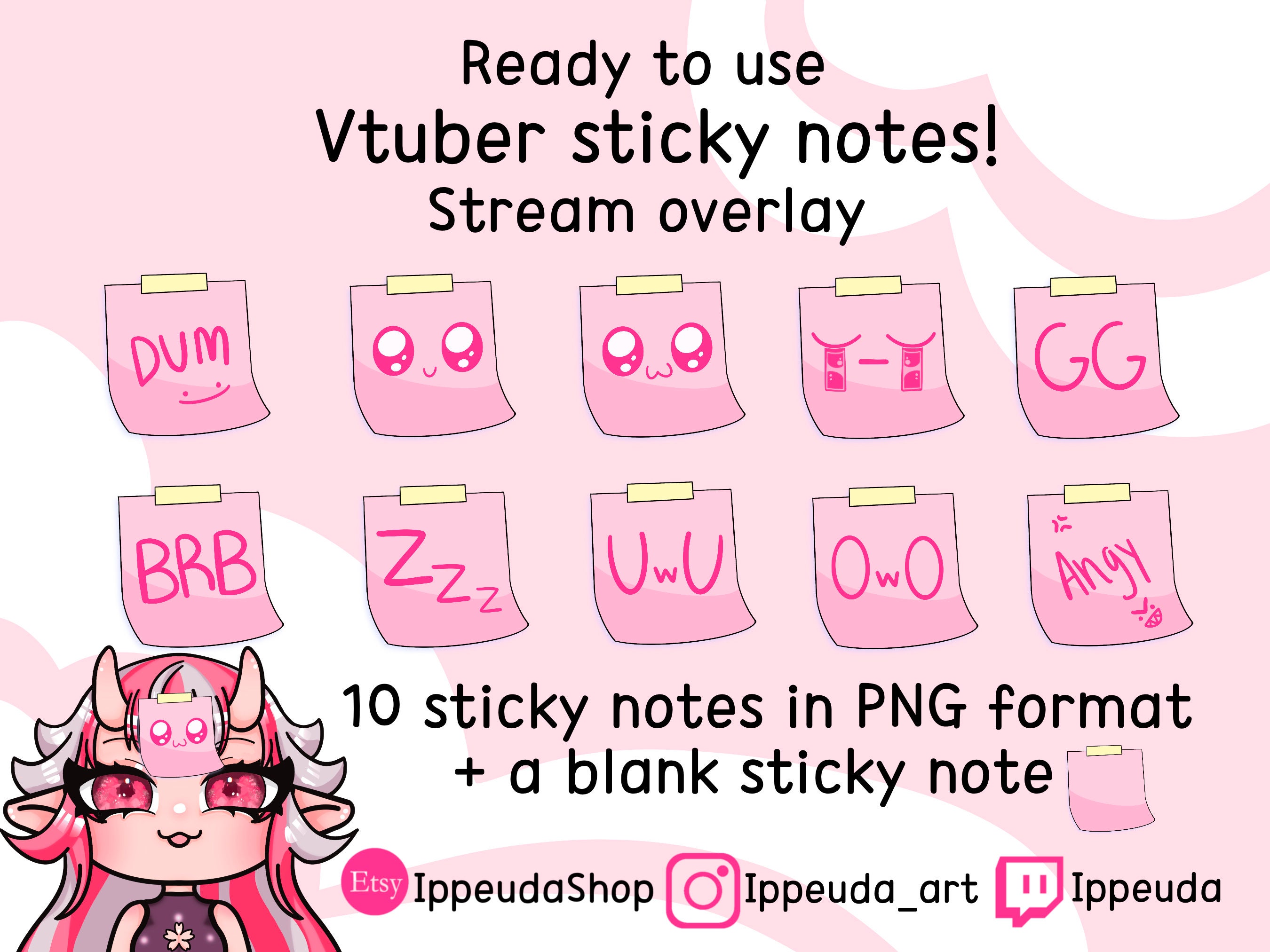 11x Pink Tape Sticky Note Assets |vtuber | Pngtuber | Streamer | Vroid ...