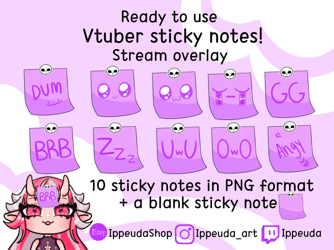 11x Purple Skull Sticky Note Assets |vtuber | Pngtuber | Streamer ...