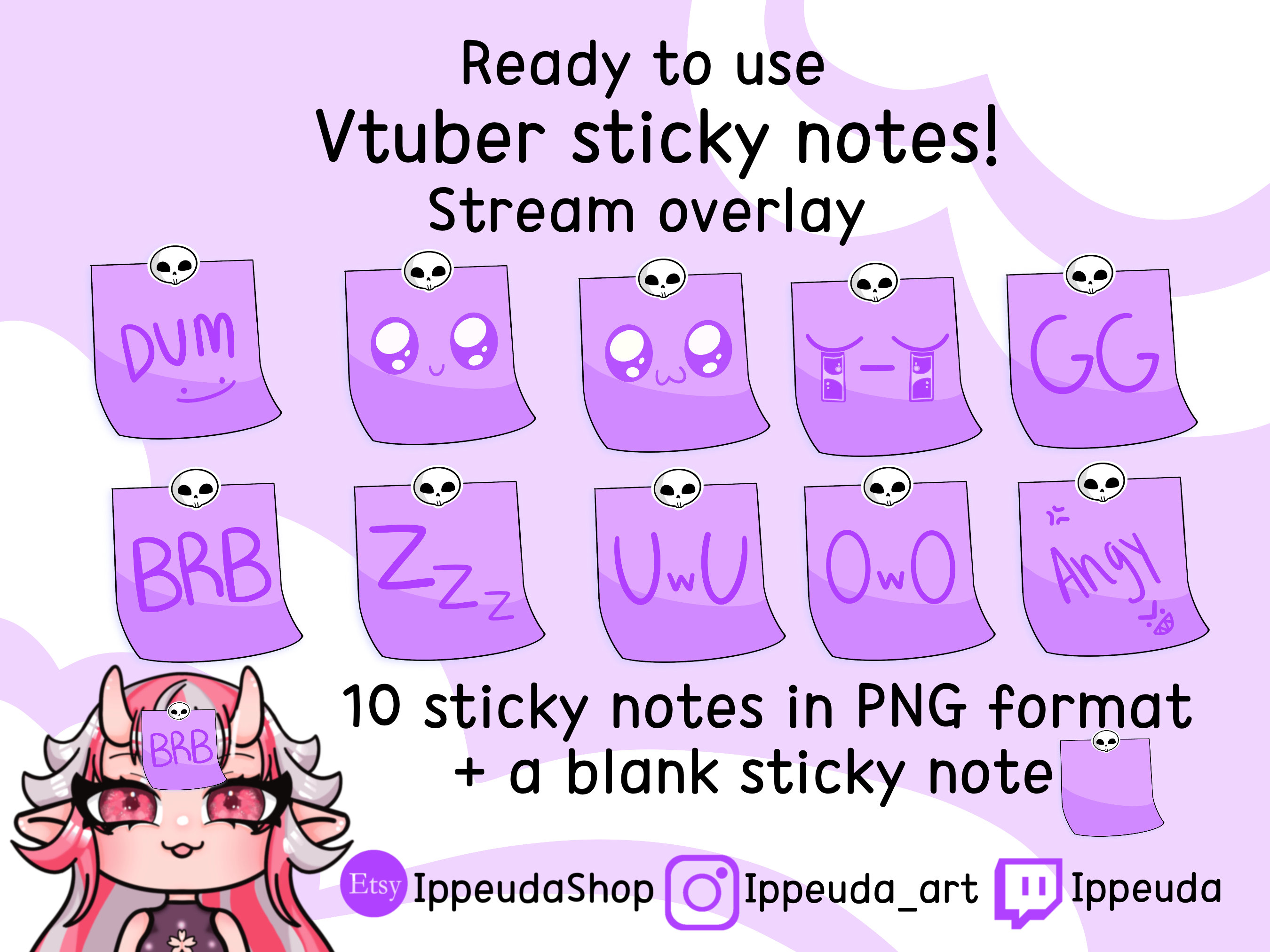 11x Purple Skull Sticky Note Assets |vtuber | Pngtuber | Streamer | Vroid | Veadotube | Twitch ...