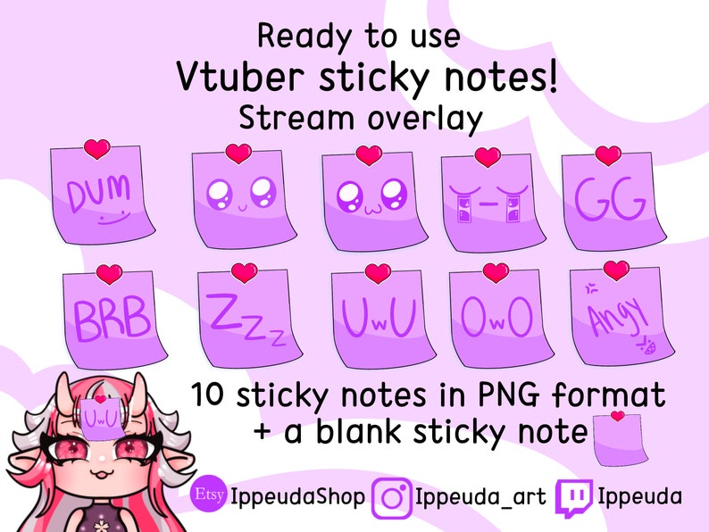 11x Purple Heart Sticky Note Assets |vtuber | Pngtuber | Streamer ...