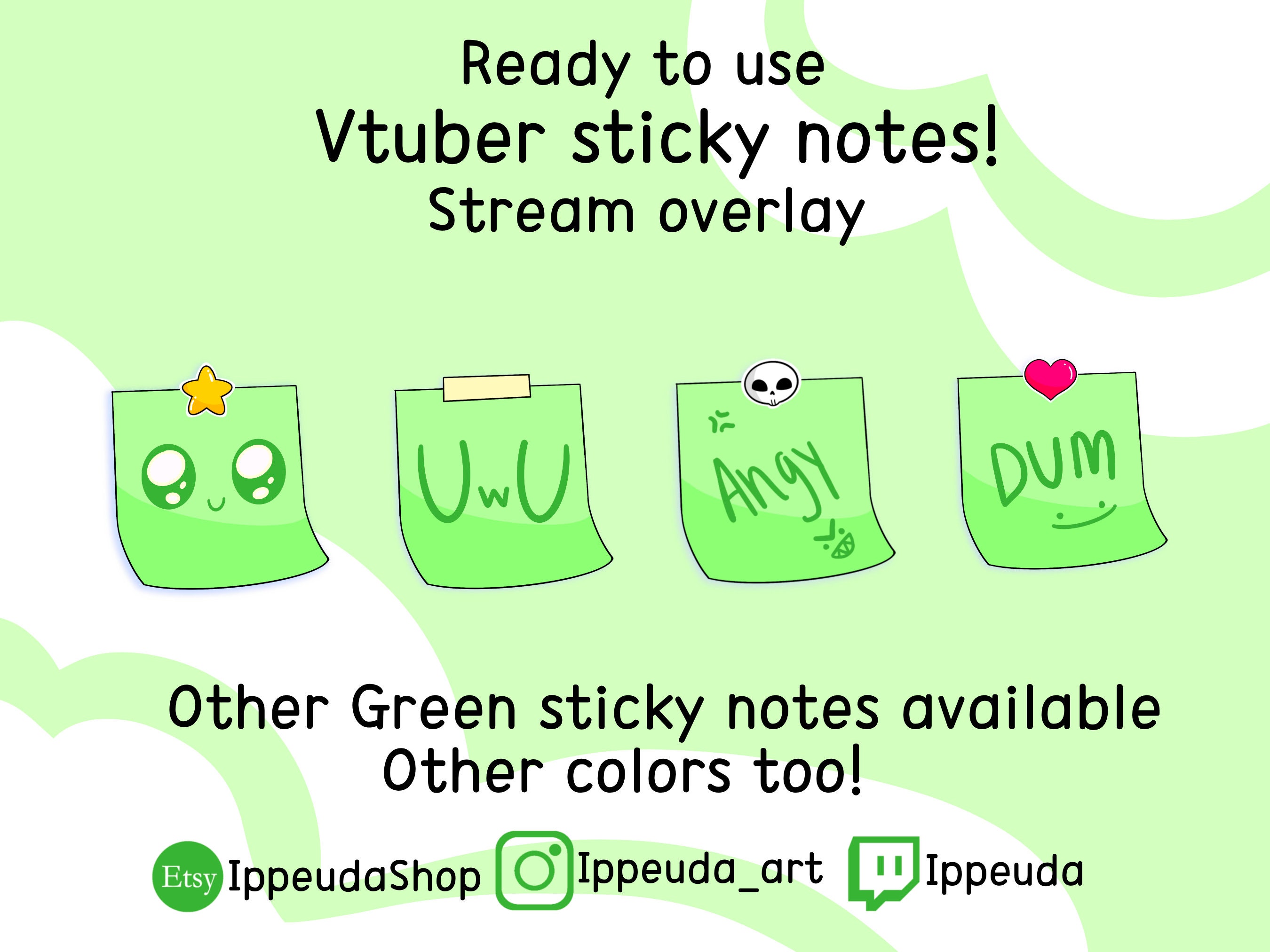 11x Green Star Sticky Note Assets |vtuber | Pngtuber | Streamer | Vroid ...