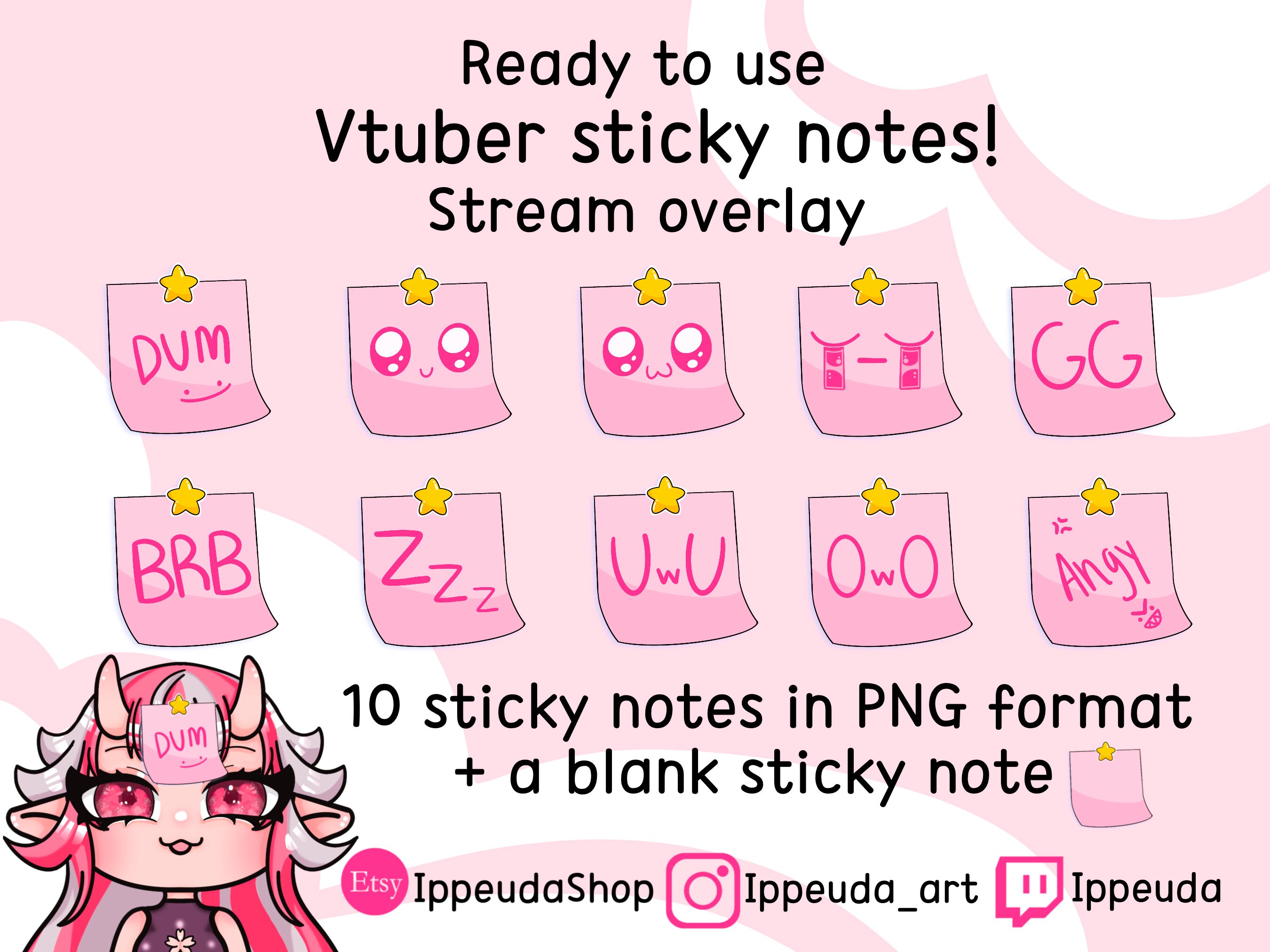 11x Pink Star Sticky Note Assets |vtuber | Pngtuber | Streamer | Vroid ...