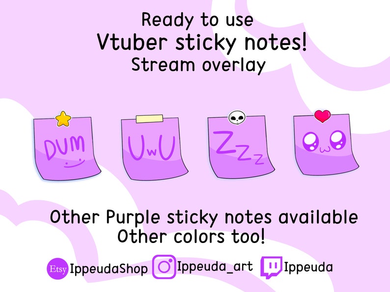 11x Purple Skull Sticky Note Assets |vtuber | Pngtuber | Streamer ...