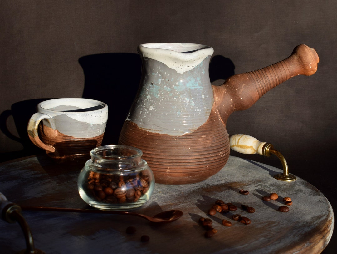 Ceramic Cezve, Clay Coffee Turk, Grey Rustic Coffee-pot, Eco-clay Cezve ...