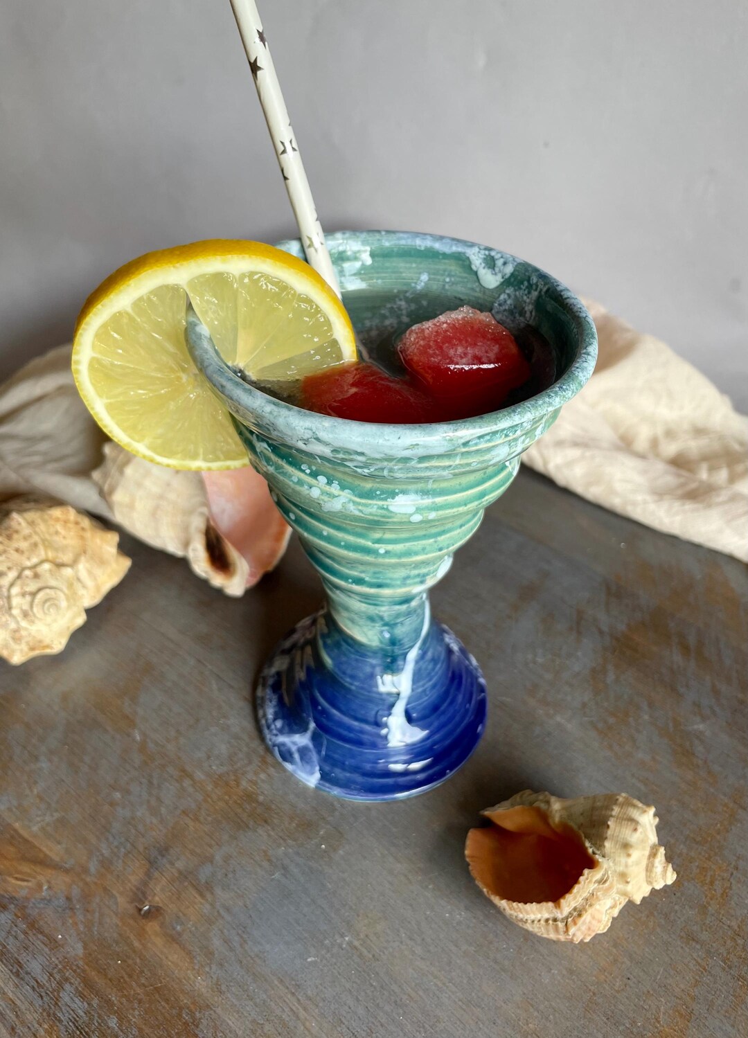 Beach Cocktail Glass, Ocean Stile Cup, Ceramic Wine Glass, Sea Waves ...