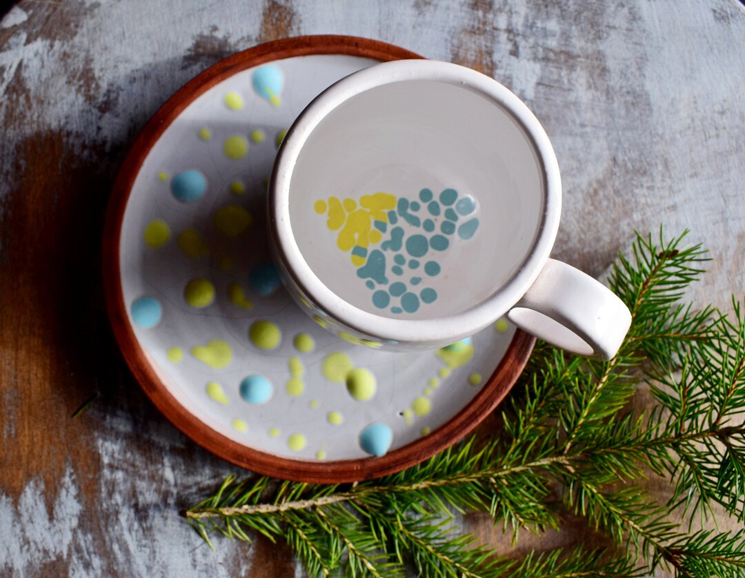 Stoneware Coffe Cup With Love to Ukraine, Blue-yellow Heart Print ...