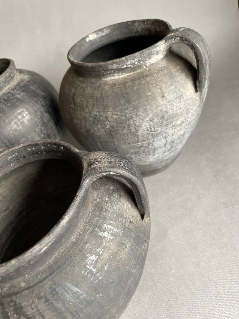 Old Black Pots, Vintage Pottery, Antique Clay Vessel, Rustic Ceramic ...