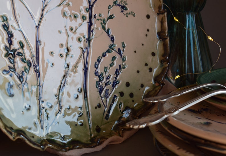 Handmade Ceramic Plate, Rustic Floral Embossed Dinnerware - Etsy