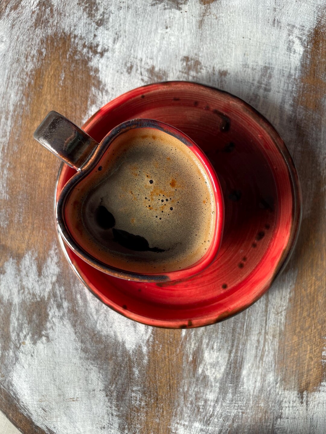 Small Ceramic Heart Mug With Saucer, Pottery Coffeу Mug, Red Espresso ...