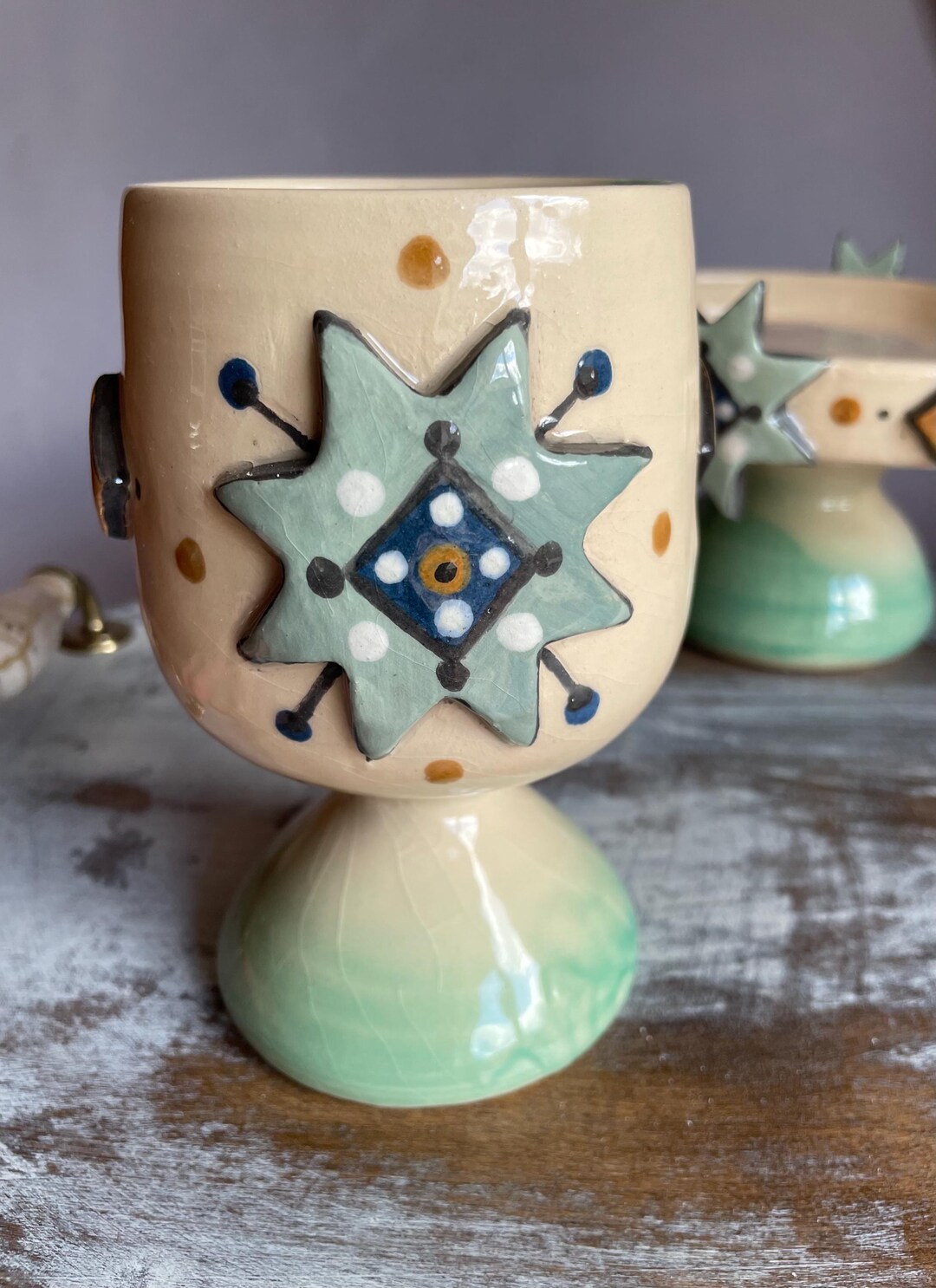 Hand Painted Ceramic Glass, Star Relief Clay Cup - Etsy