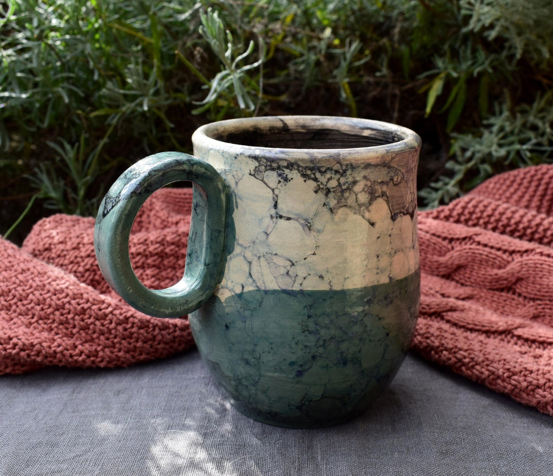 Large Ceramic Cup for Coffee, Tea and Cocoa, Blue Pottery Stoneware Mug ...