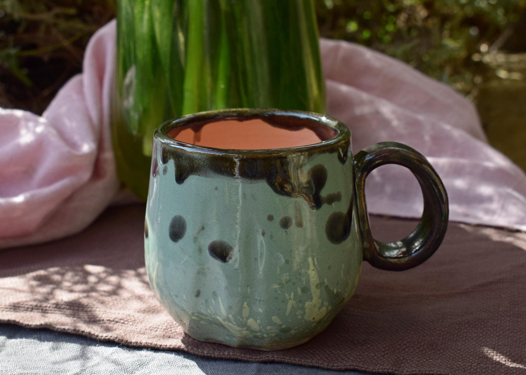 Handmade Green Ceramic Coffee Mug: Bronze Edge Stoneware Pottery - Etsy