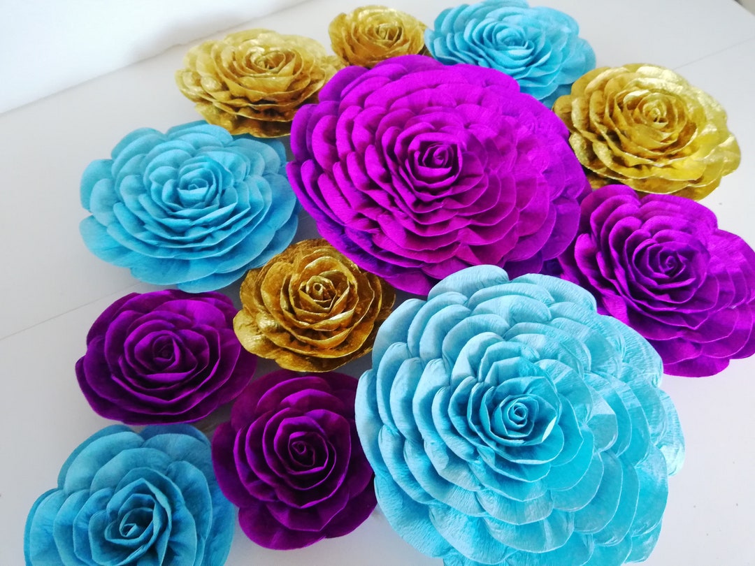 12 Encanto Birthday, Mirabel, Large Paper Flowers Decor Gold Teal ...