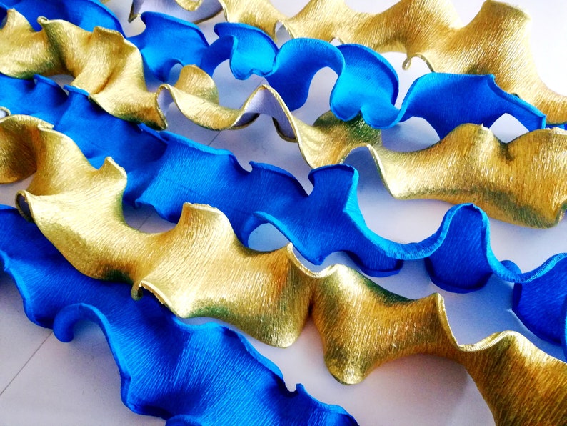 10 Strands Streamers Backdrop Boy Royal Navy Blue Silver Gold Crepe ...