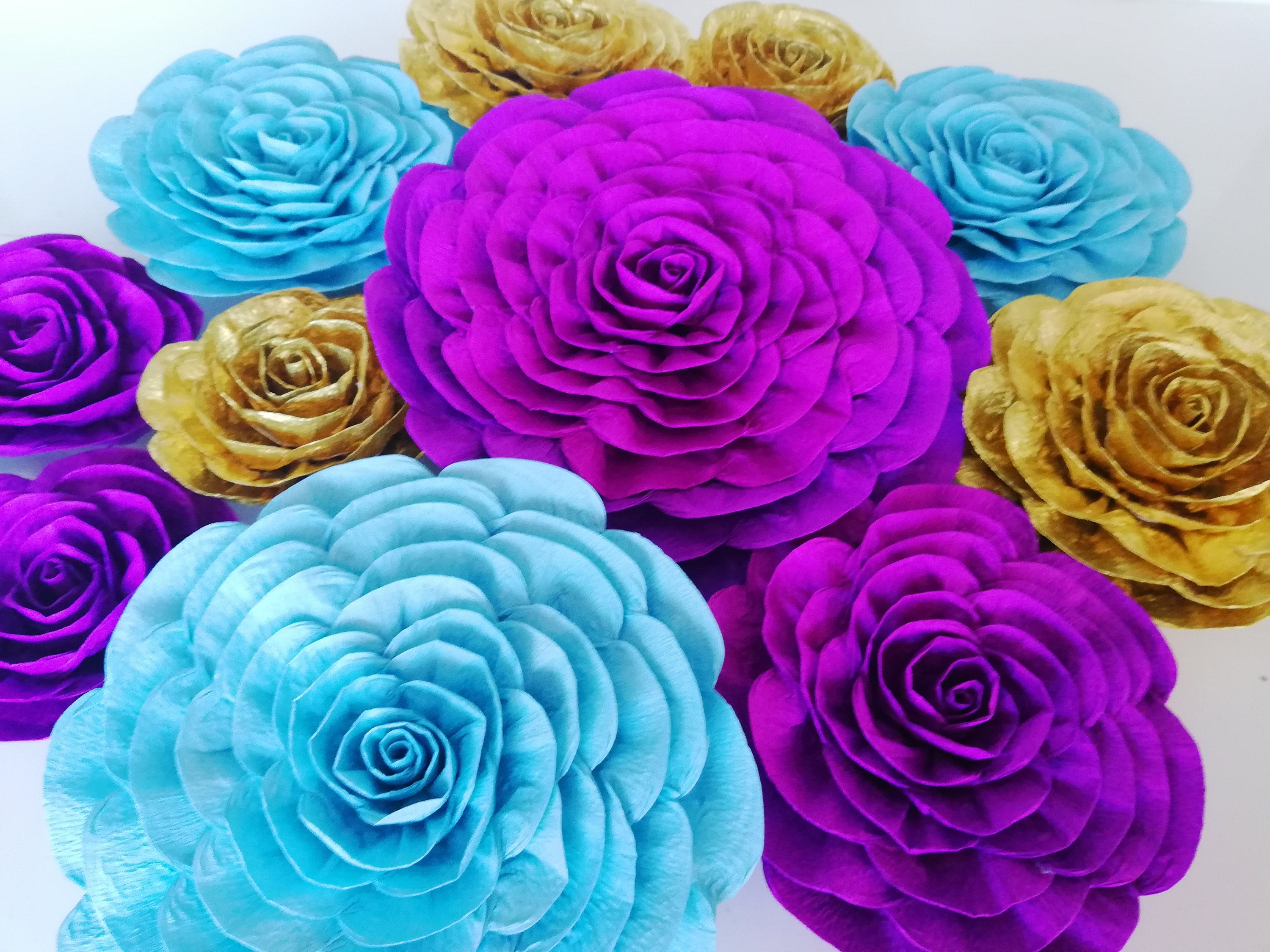 12 Encanto Birthday, Mirabel, Large Paper Flowers Decor Gold Teal ...