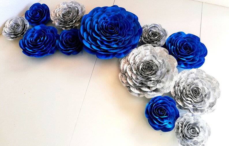 Royal Blue Silver Navy Cobalt Large Paper Flower Wall Decor - Etsy