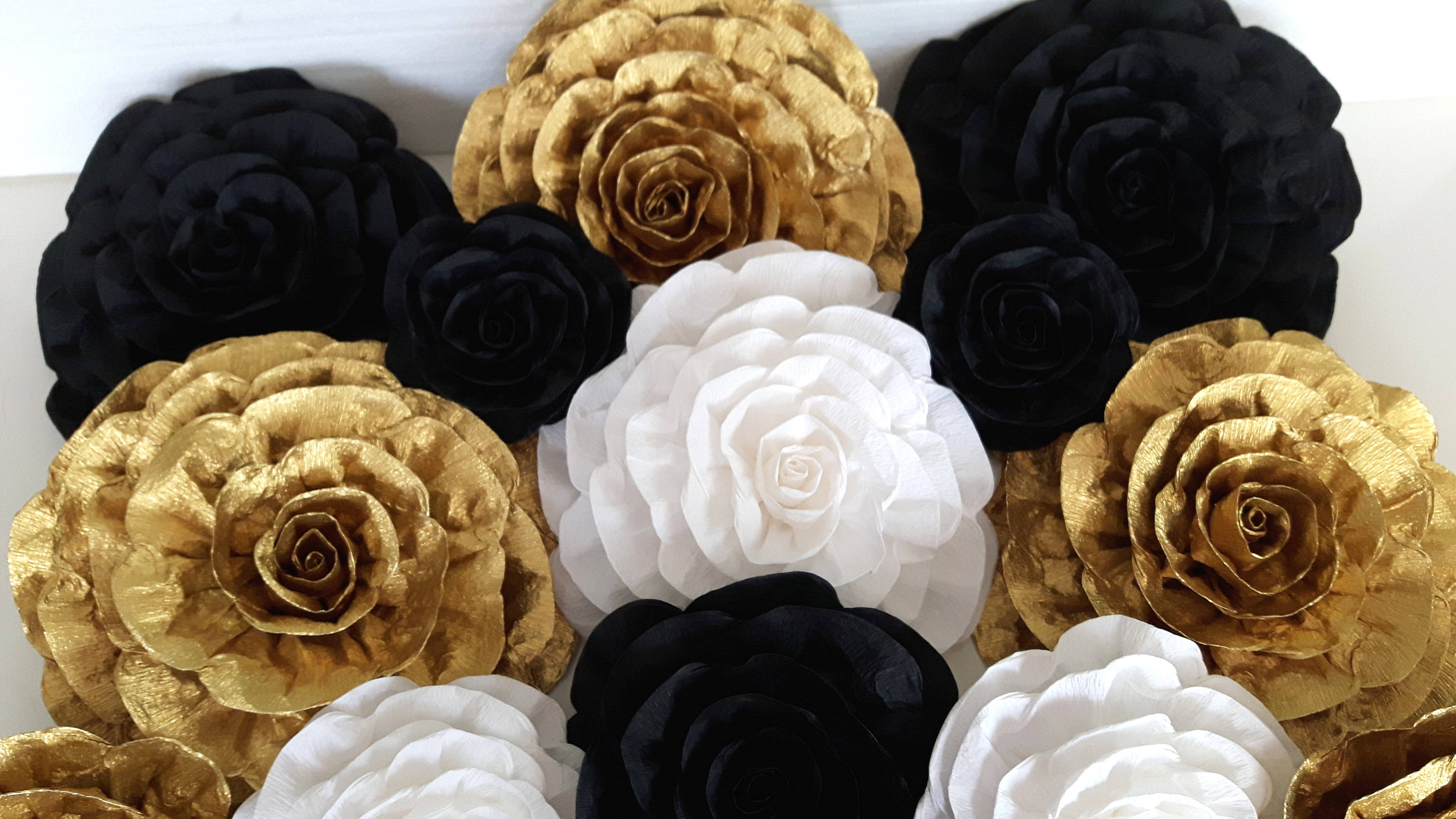 12 large Paper Flowers gold Black white Nursery Wall Decor | Etsy