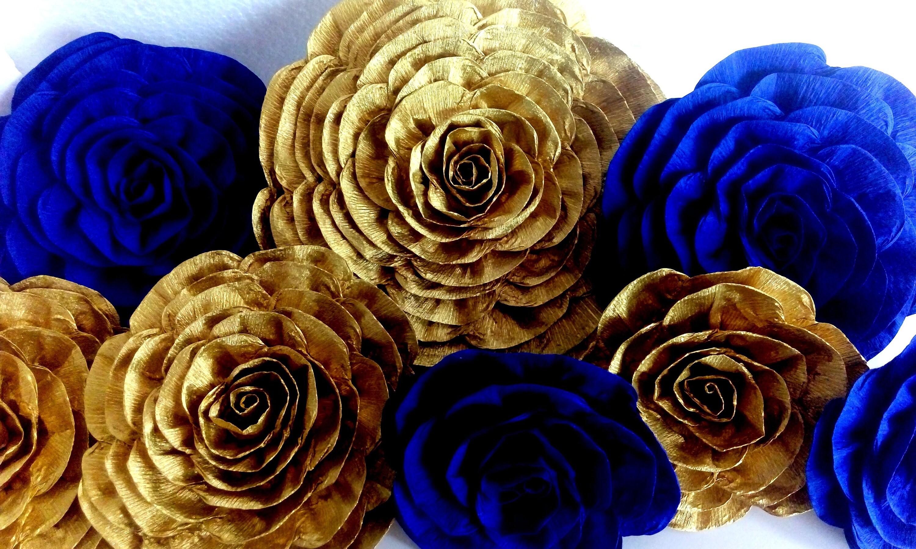 12 large paper flowers wall decor Gold Navy Royal blue cobalt | Etsy