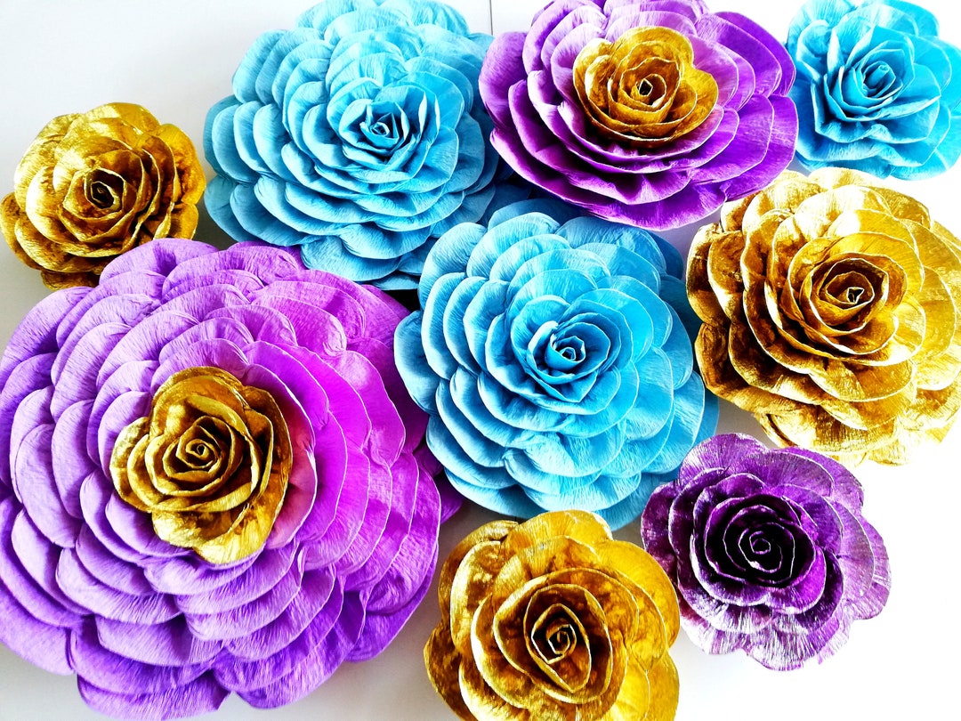Encanto Birthday Mirabel Paper Flowers Wall Decor Gold Teal - Etsy