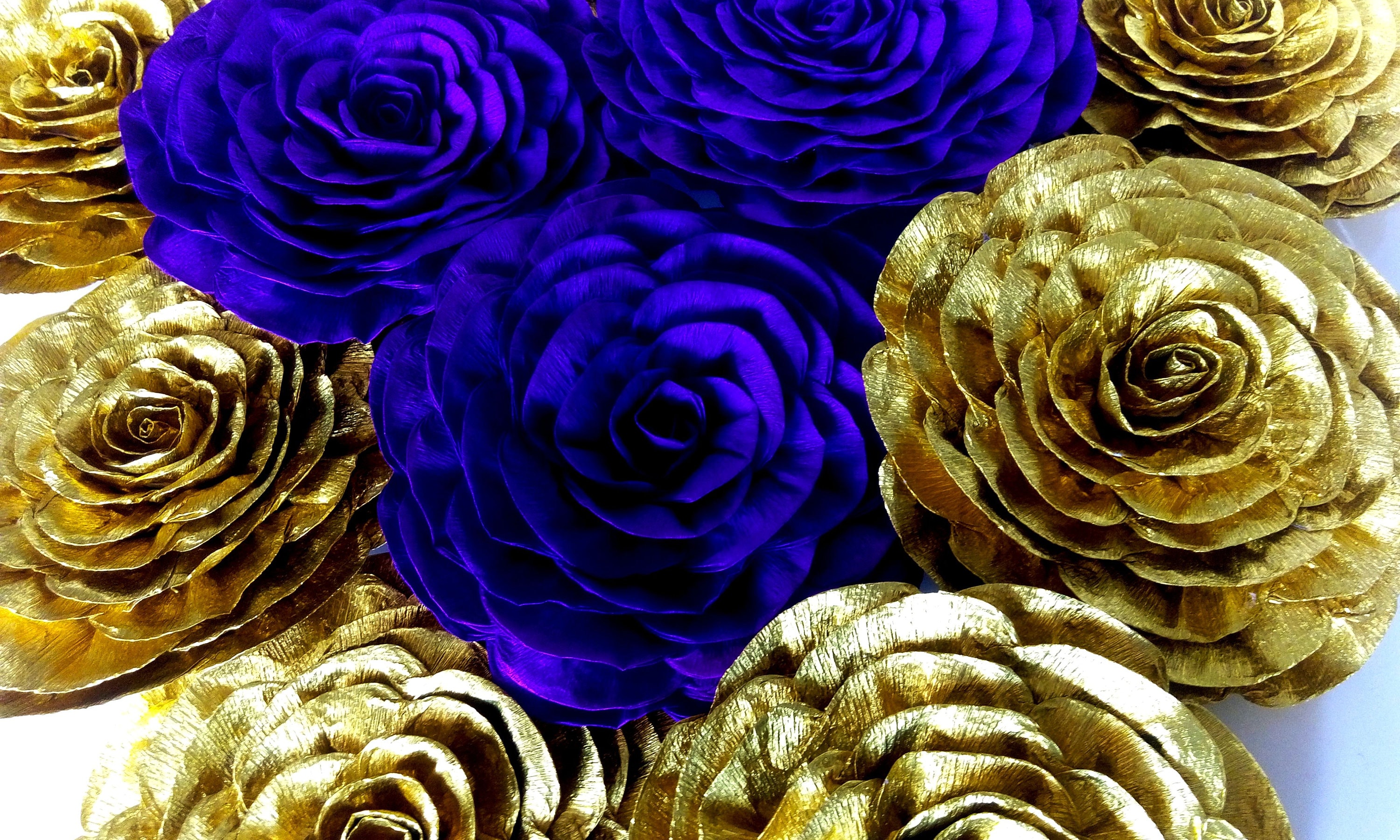 12 large paper flowers wall decor Gold Navy Royal blue cobalt | Etsy