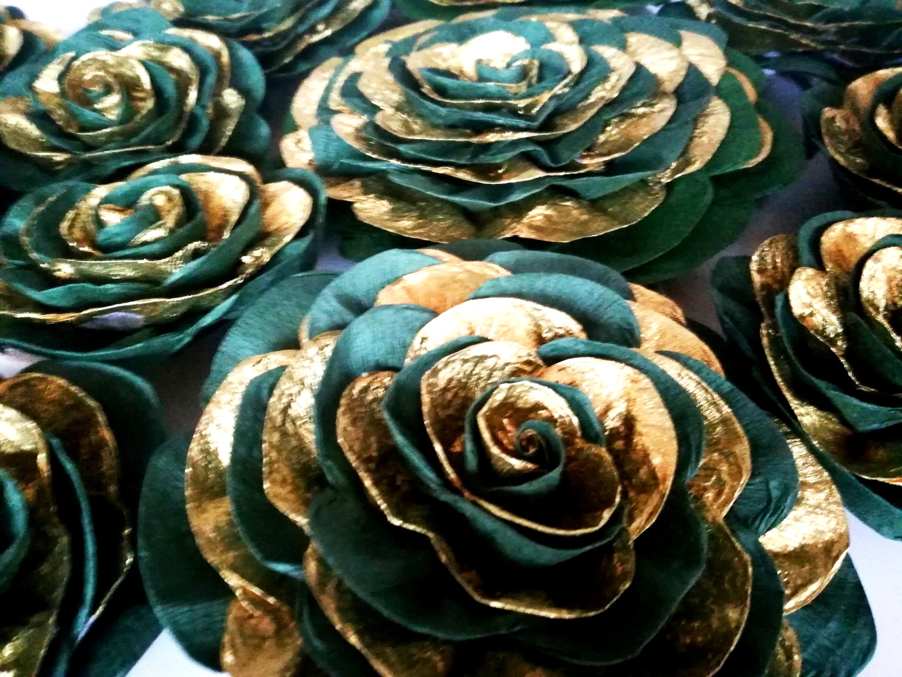 Gold Green Emerald Large Paper Flowers Wall Decor - Etsy