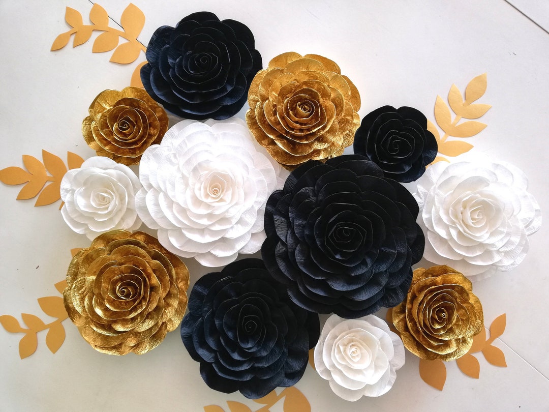 12 Large Paper Flowers Gold Black White Nursery Wall Decor - Etsy