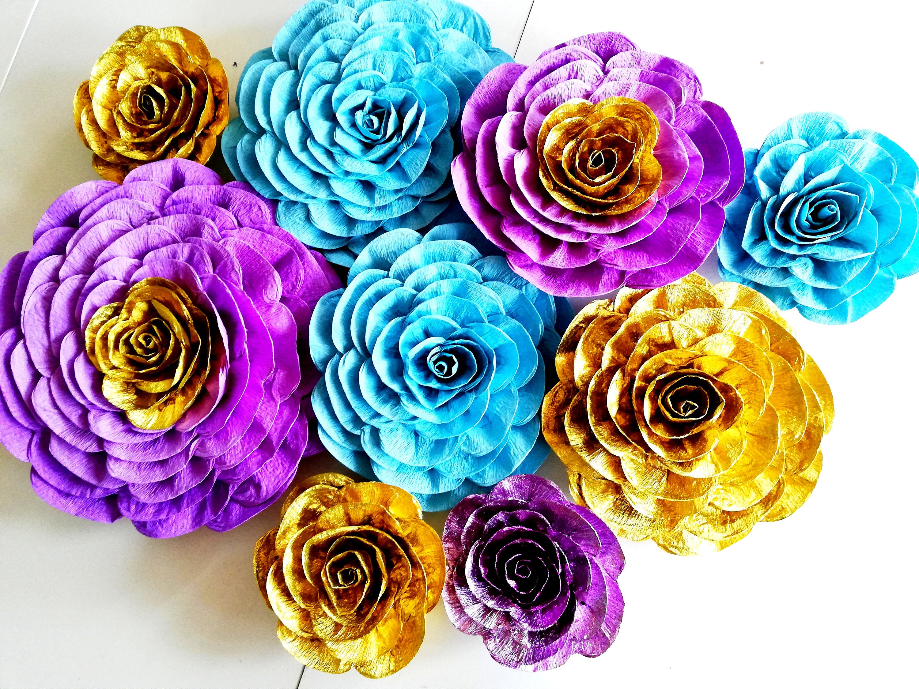Encanto Birthday Mirabel Paper Flowers Wall Decor Gold Teal - Etsy