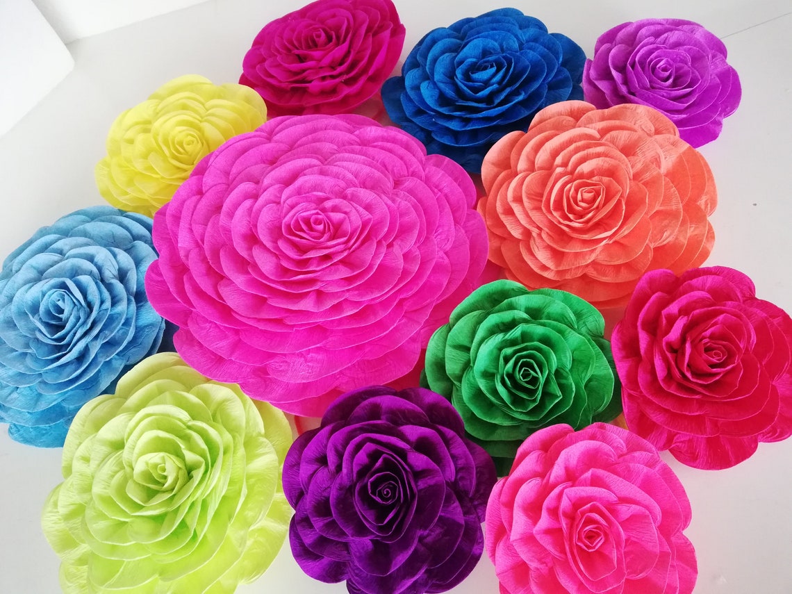 Colorful Bright Rainbow Large Paper Flowers Wall Decor Mexico - Etsy
