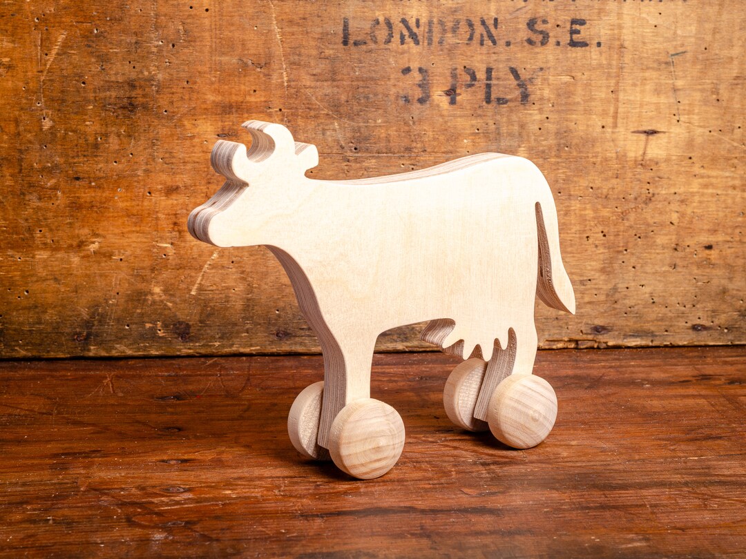 Wooden Toy Cow on Wheels DIY Crafting Painting Decoupage | Handmade ...