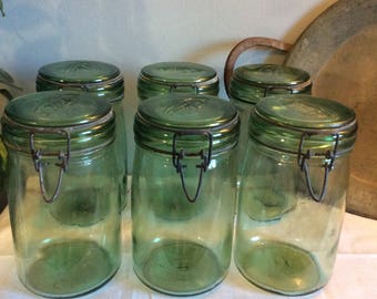 Green glass jars | Etsy