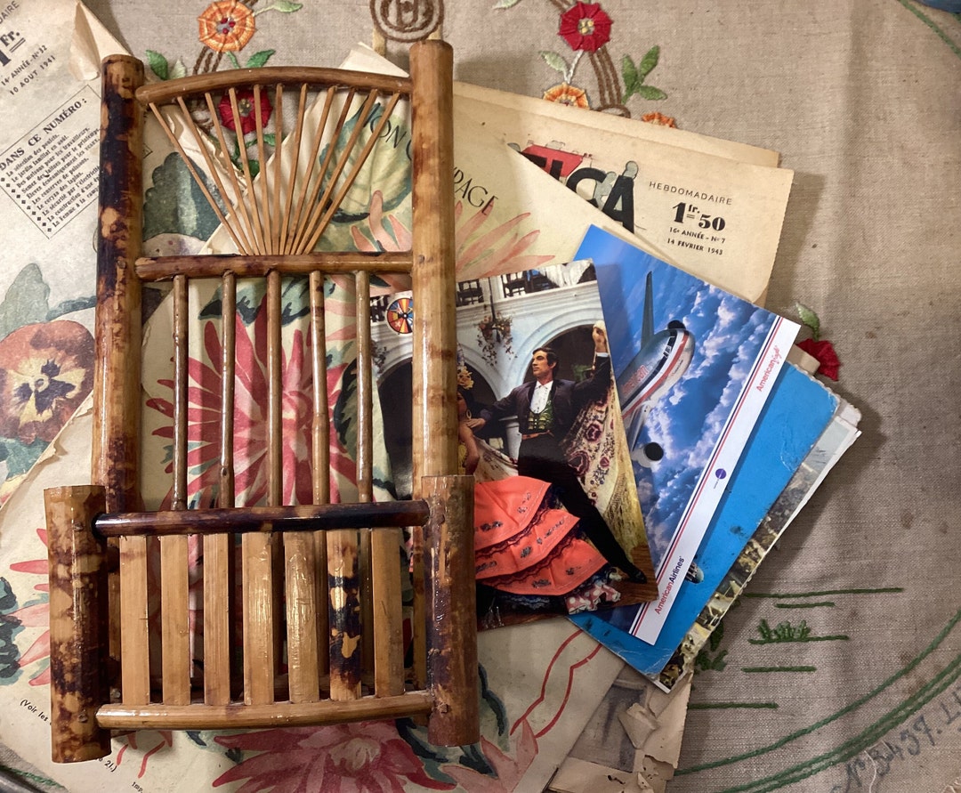 Vintage Bamboo Letter Holder Rattan Letter Holder Bamboo Mail Holder ...