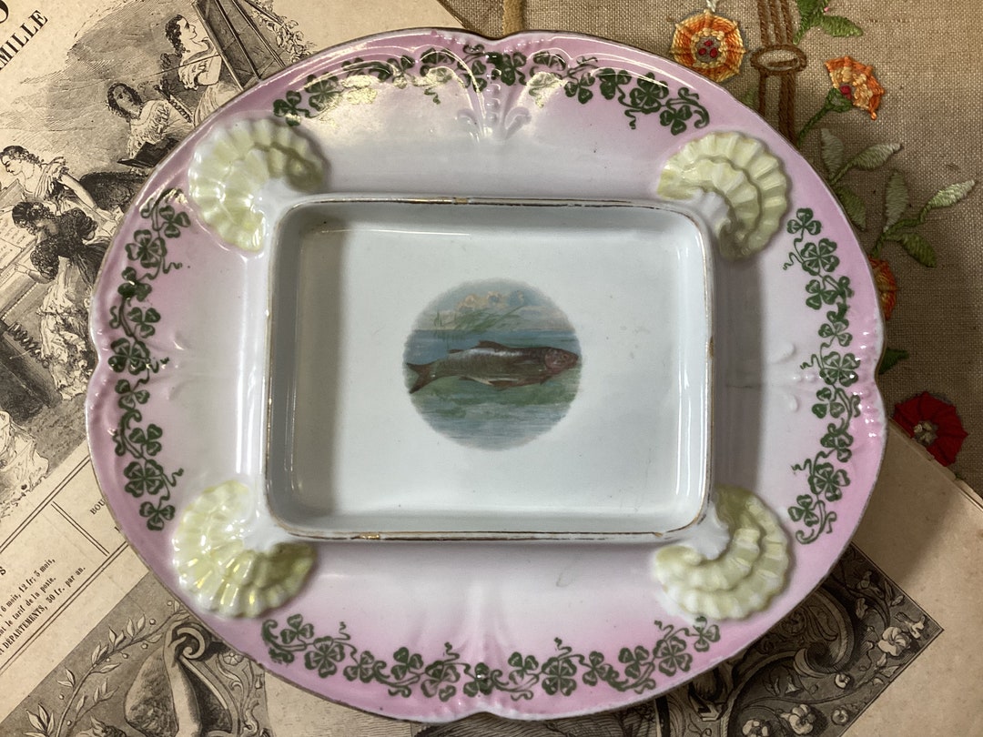French Antique Sardines Serving Plate - French Antique Faience Pink ...