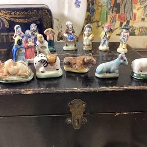 19 Vintage French Feves Miniature Nativity Set Ceramic Christmas Feves ...