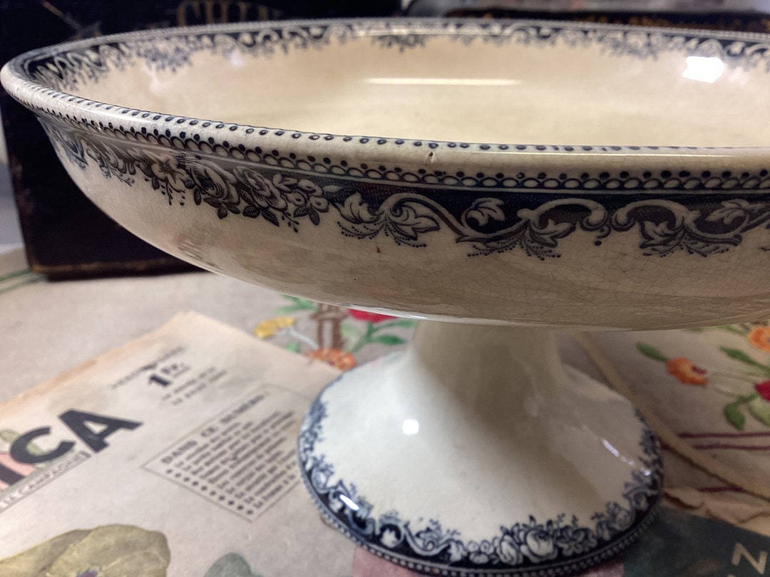 French Antique Jules Vieillard Bordeaux Blue Decor Footed Bowl Jules ...